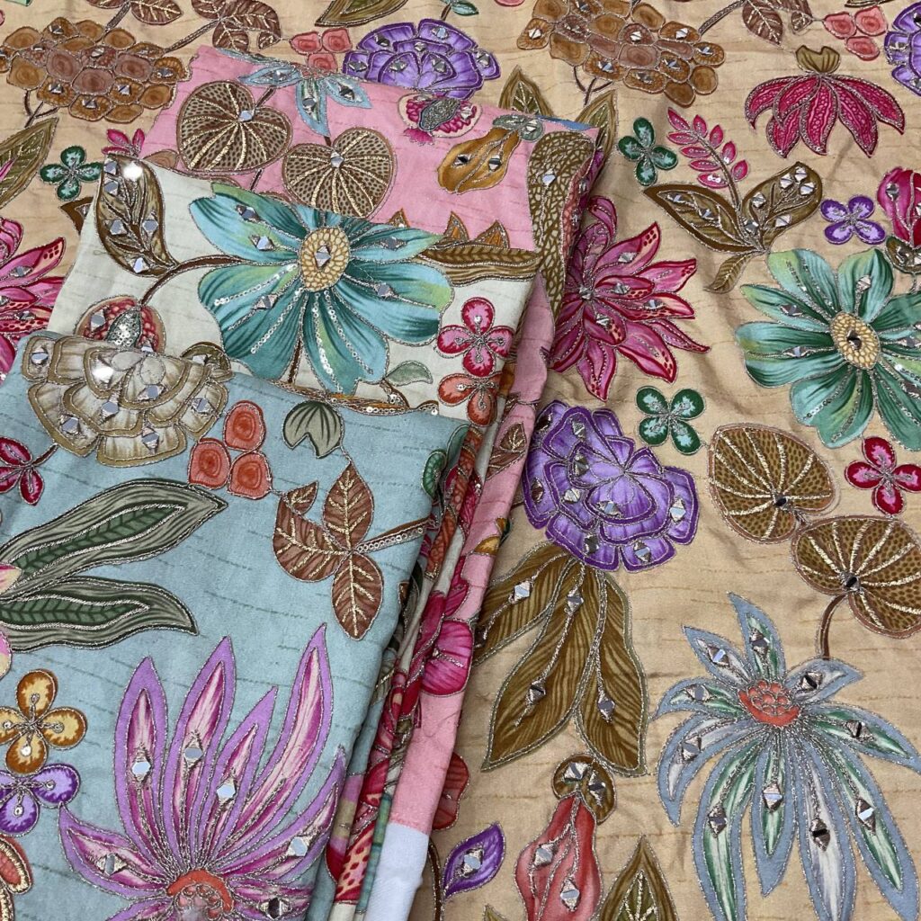 Multicolor Embroidery Work Fabrics - Tapi Export